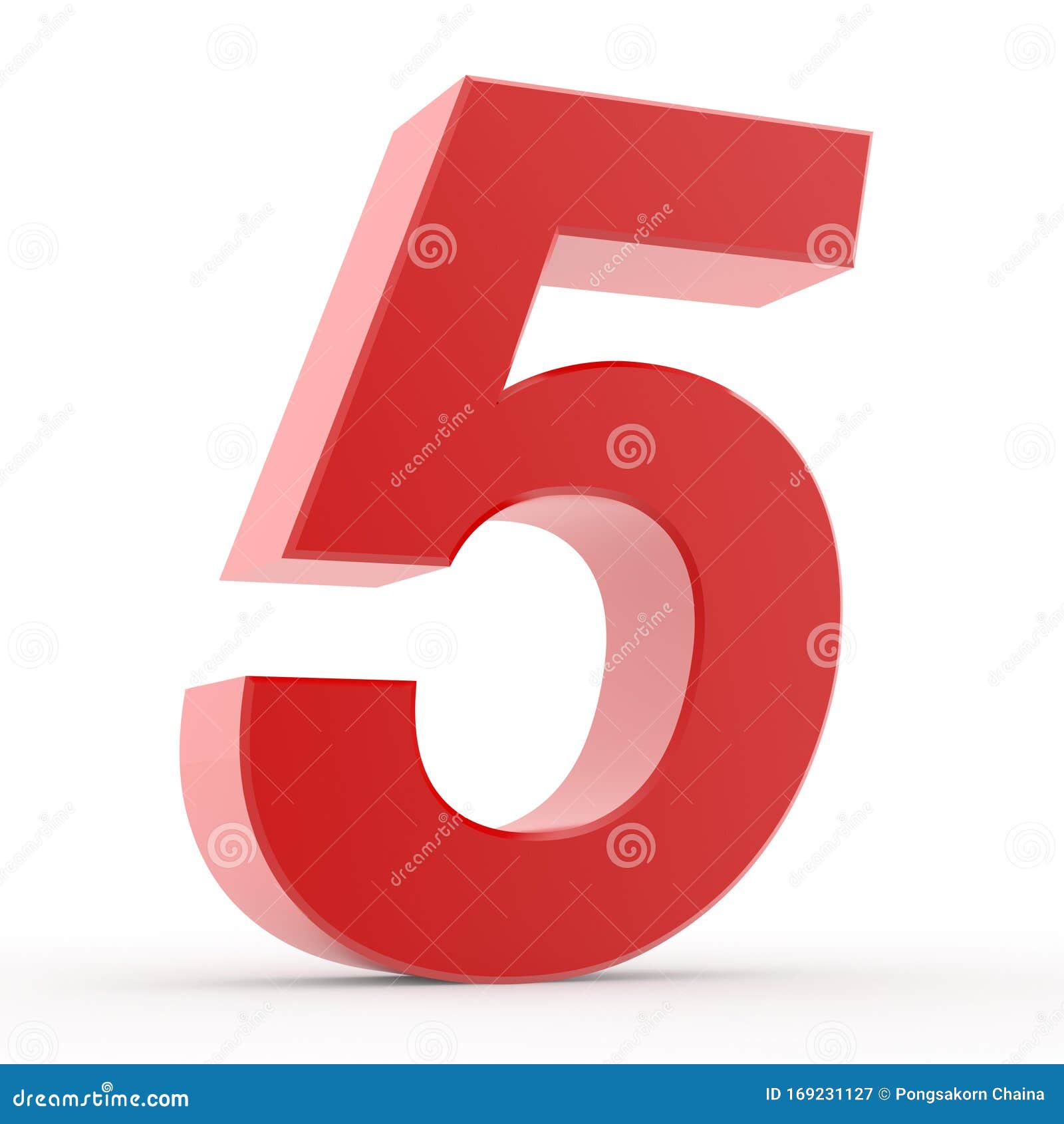 Number 5 Red Collection on White Background Illustration 3D Rendering ...