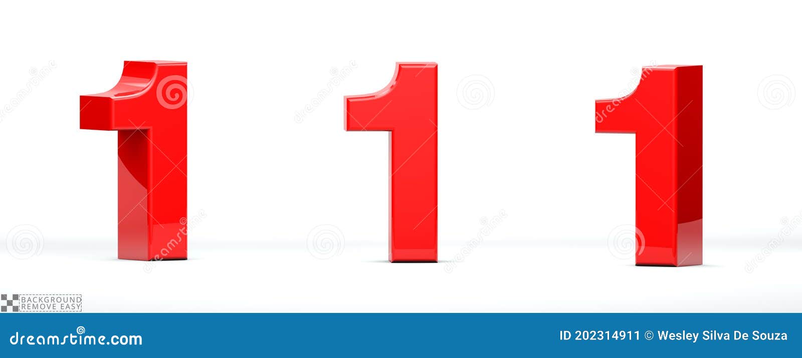 Number 1, of Red Color in 3 Positions. 3d Render Illustration at ...