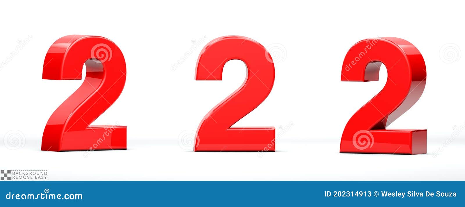 Number 2, of Red Color in 3 Positions. 3d Render Illustration at ...