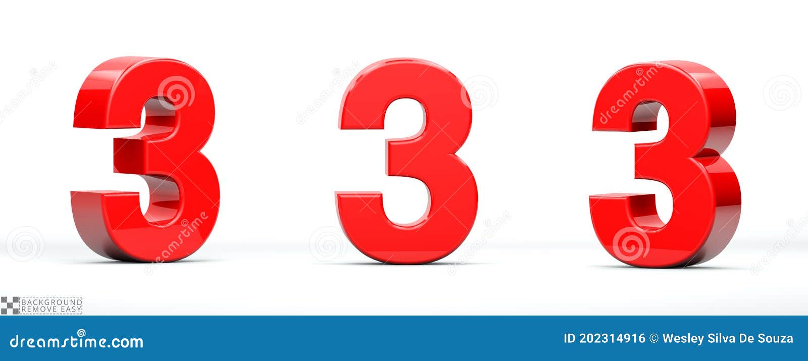 Number 3, of Red Color in 3 Positions. 3d Render Illustration at ...