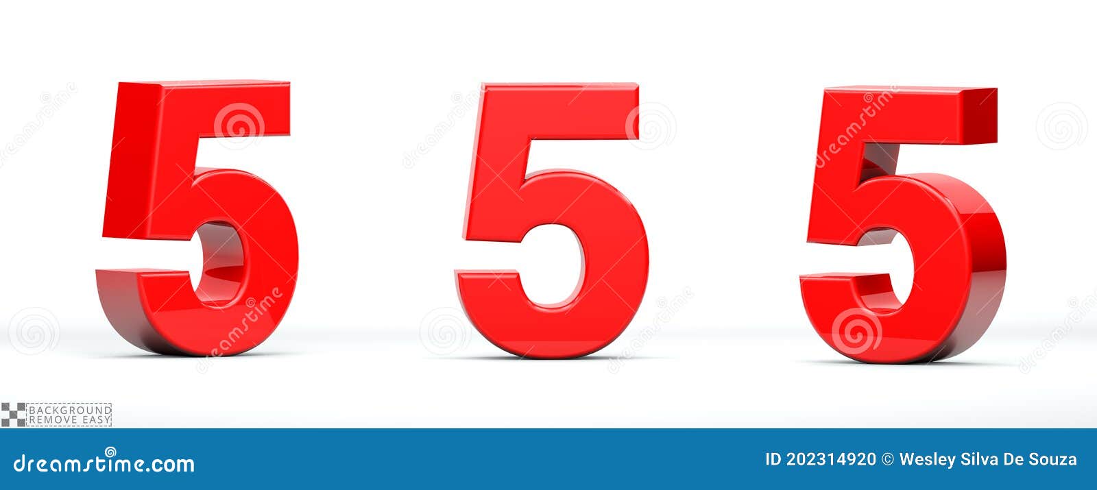 Number 5, of Red Color in 3 Positions. 3d Render Illustration at ...