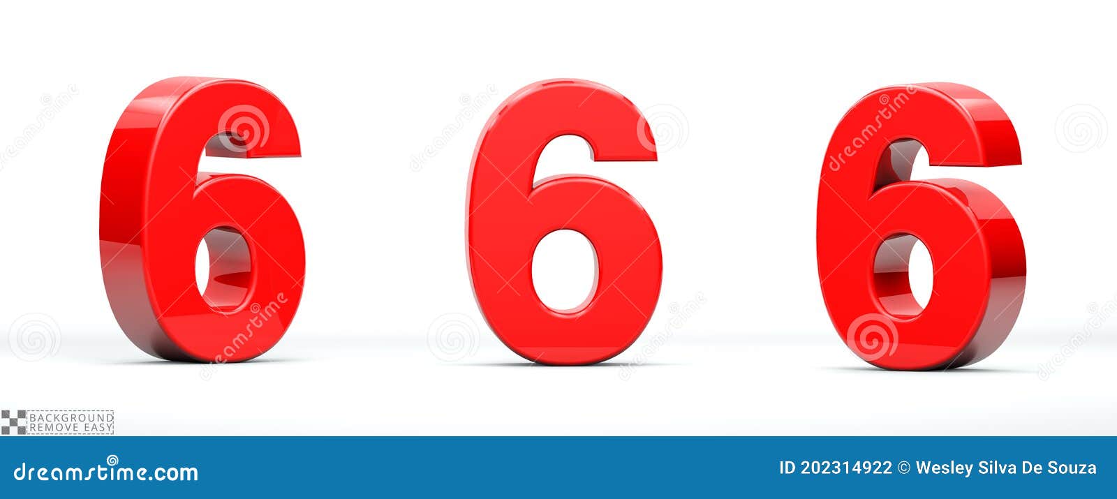 Number 6, of Red Color in 3 Positions. 3d Render Illustration at ...