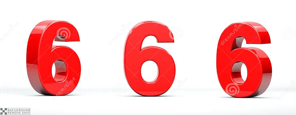Number 6, of Red Color in 3 Positions. 3d Render Illustration at ...