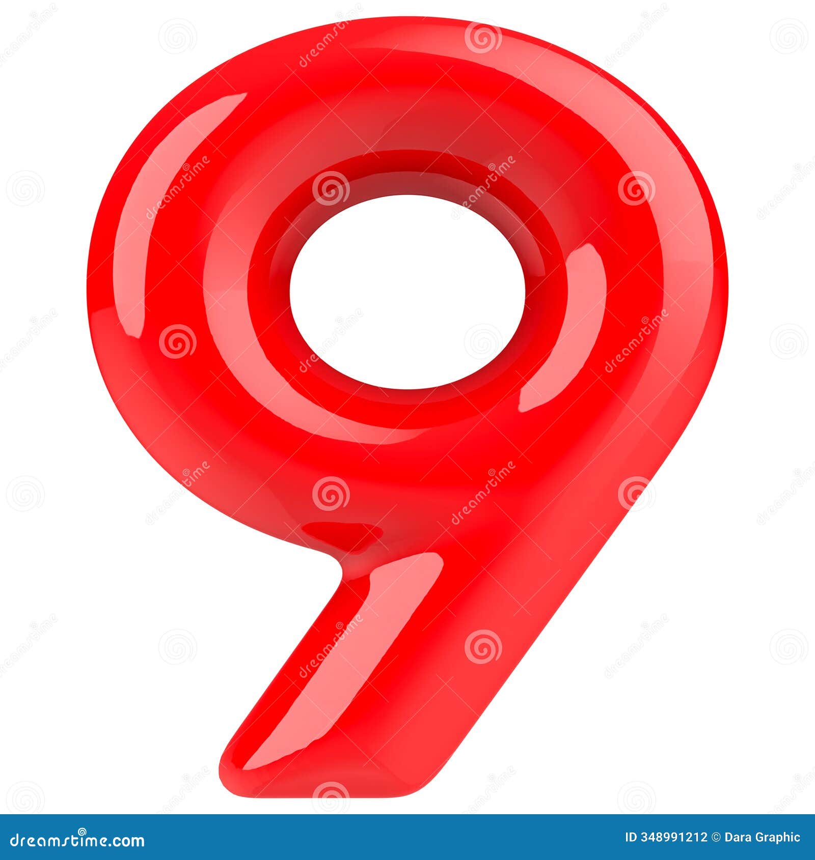 Number 9 Red 3D Render with White Background Stock Illustration ...