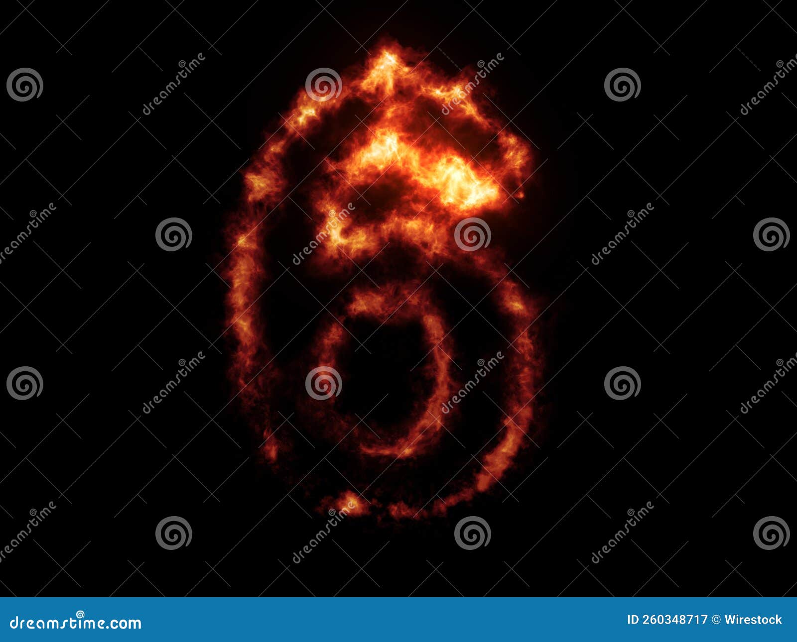 Number "6" in Red Flames on a Dark Background Stock Illustration ...