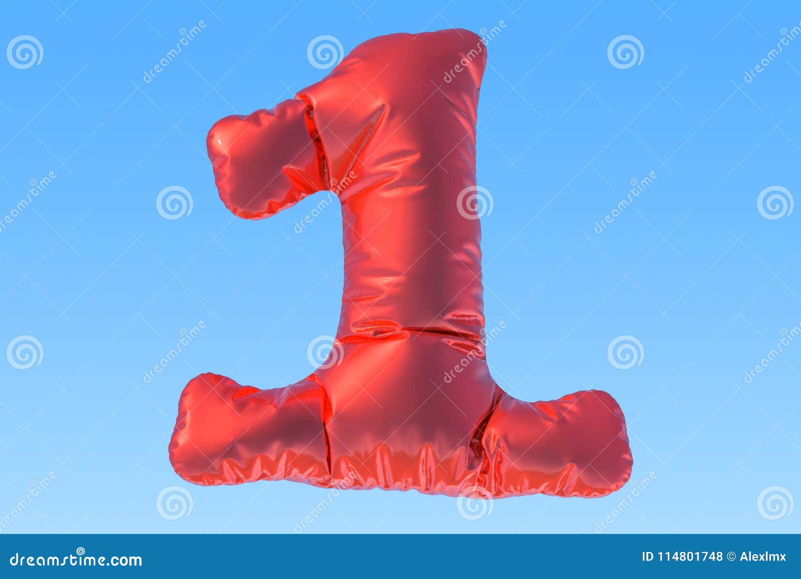 Number 1, Red Foil Balloon in the Sky. 3D Rendering Stock Illustration ...