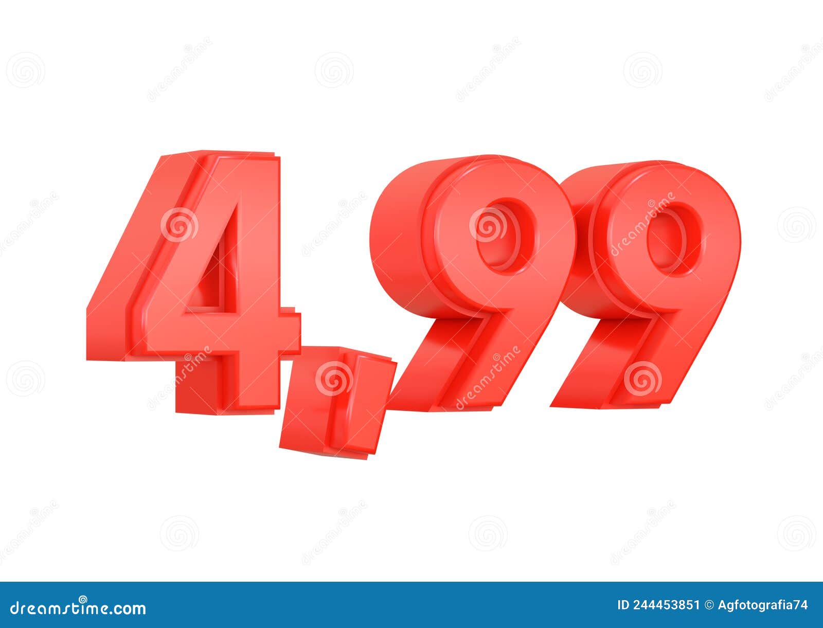 Number 4.99 Red Monetary System Price Symbol Isolated on White ...