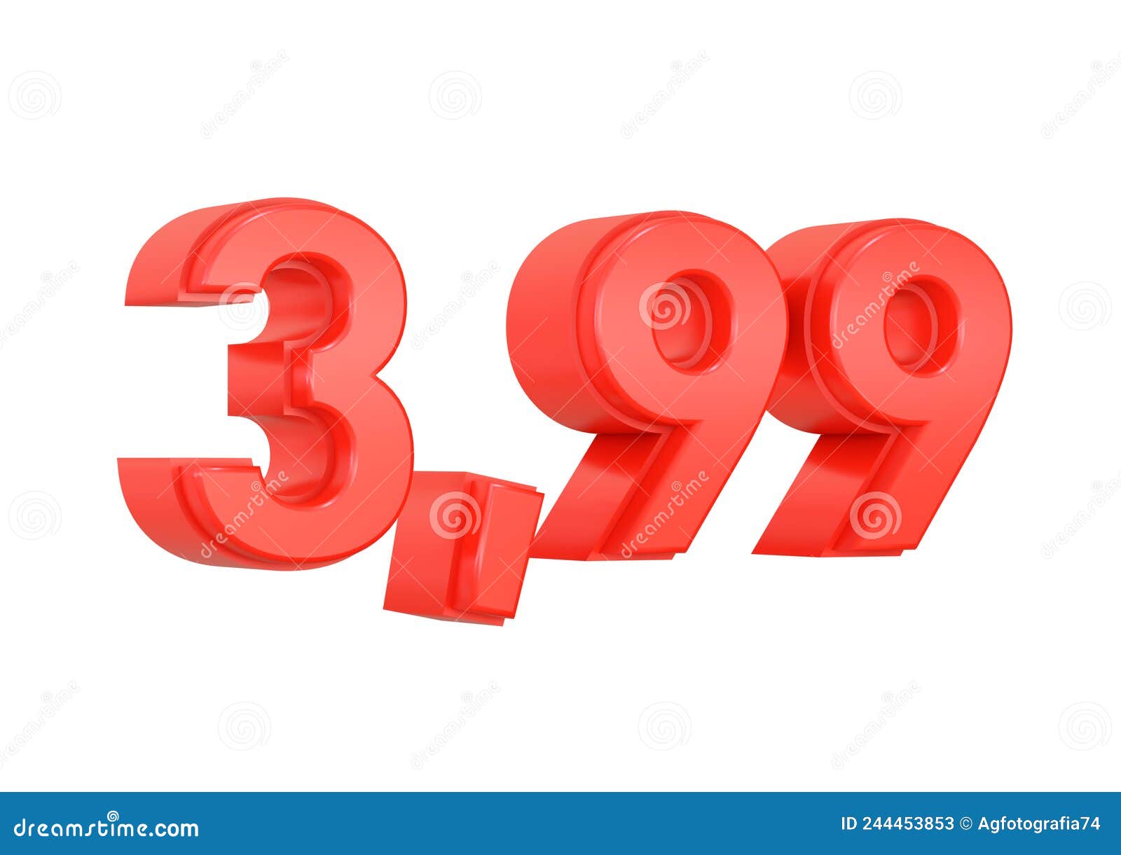 Number 3.99 Red Monetary System Price Symbol Isolated on White ...