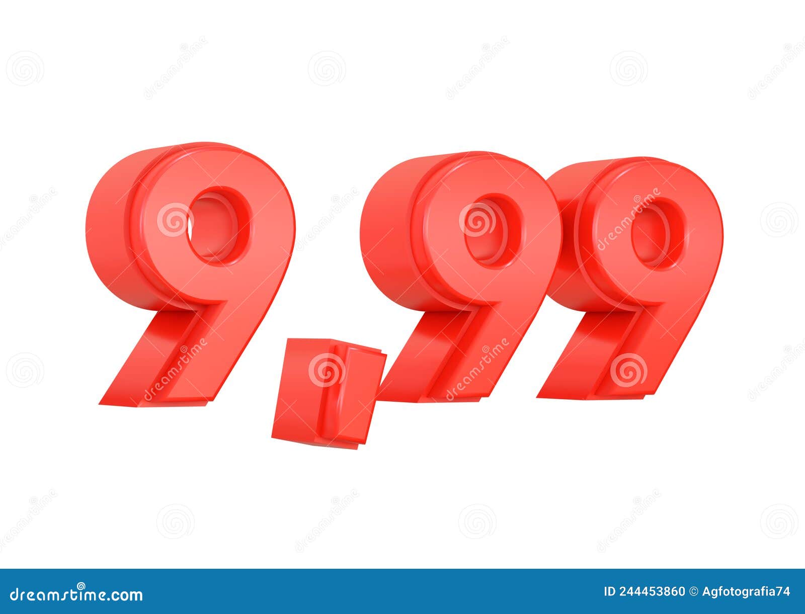 Number 9.99 Red Monetary System Price Symbol Isolated on White ...