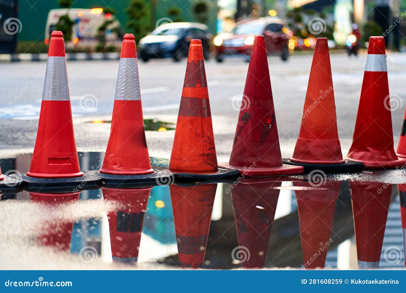 A Number of Red Traffic Cones, Limiting the Passage Stock Image - Image ...