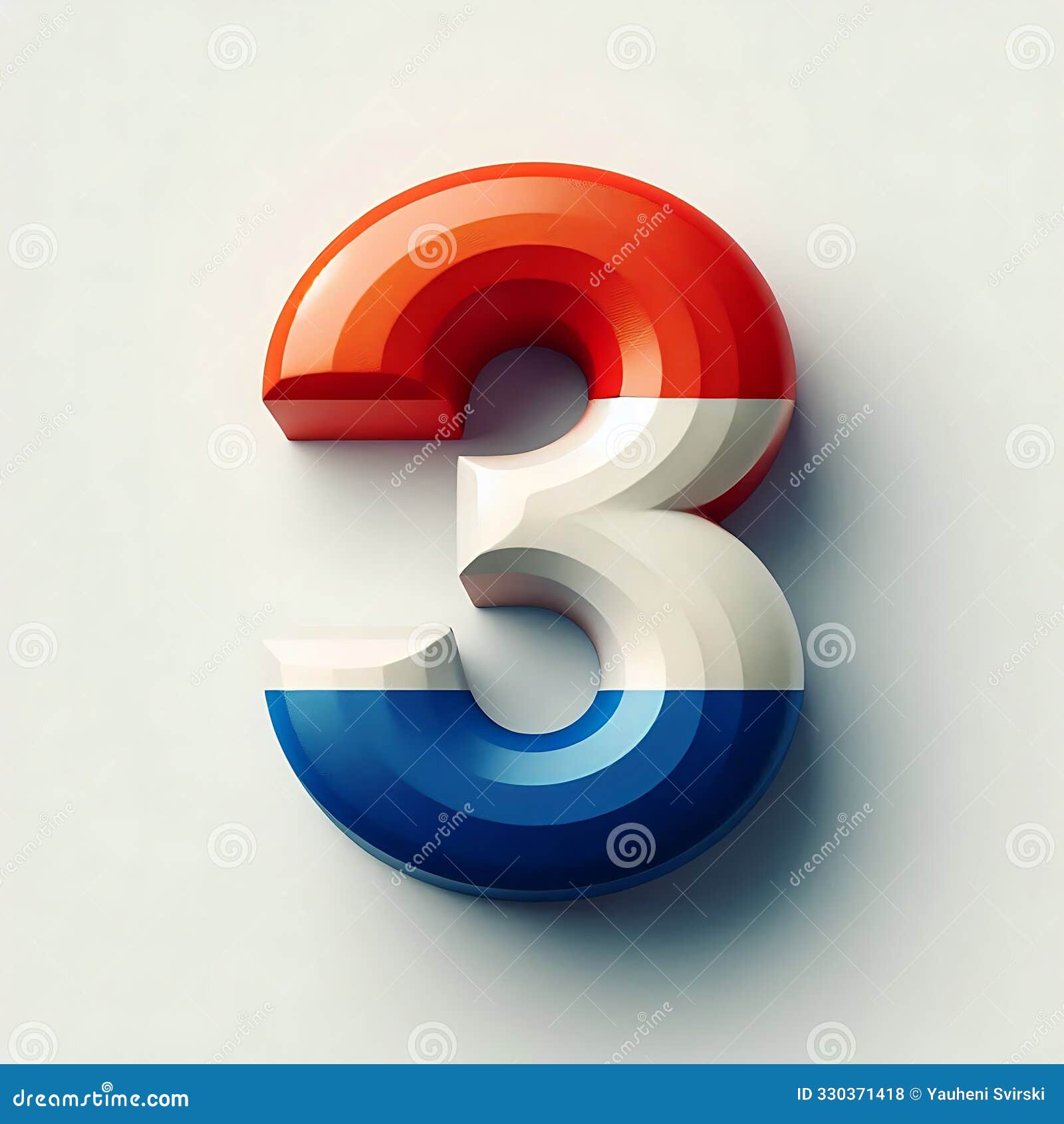 The Number 3 is in a Red, White, and Blue Color Scheme. the Number is ...
