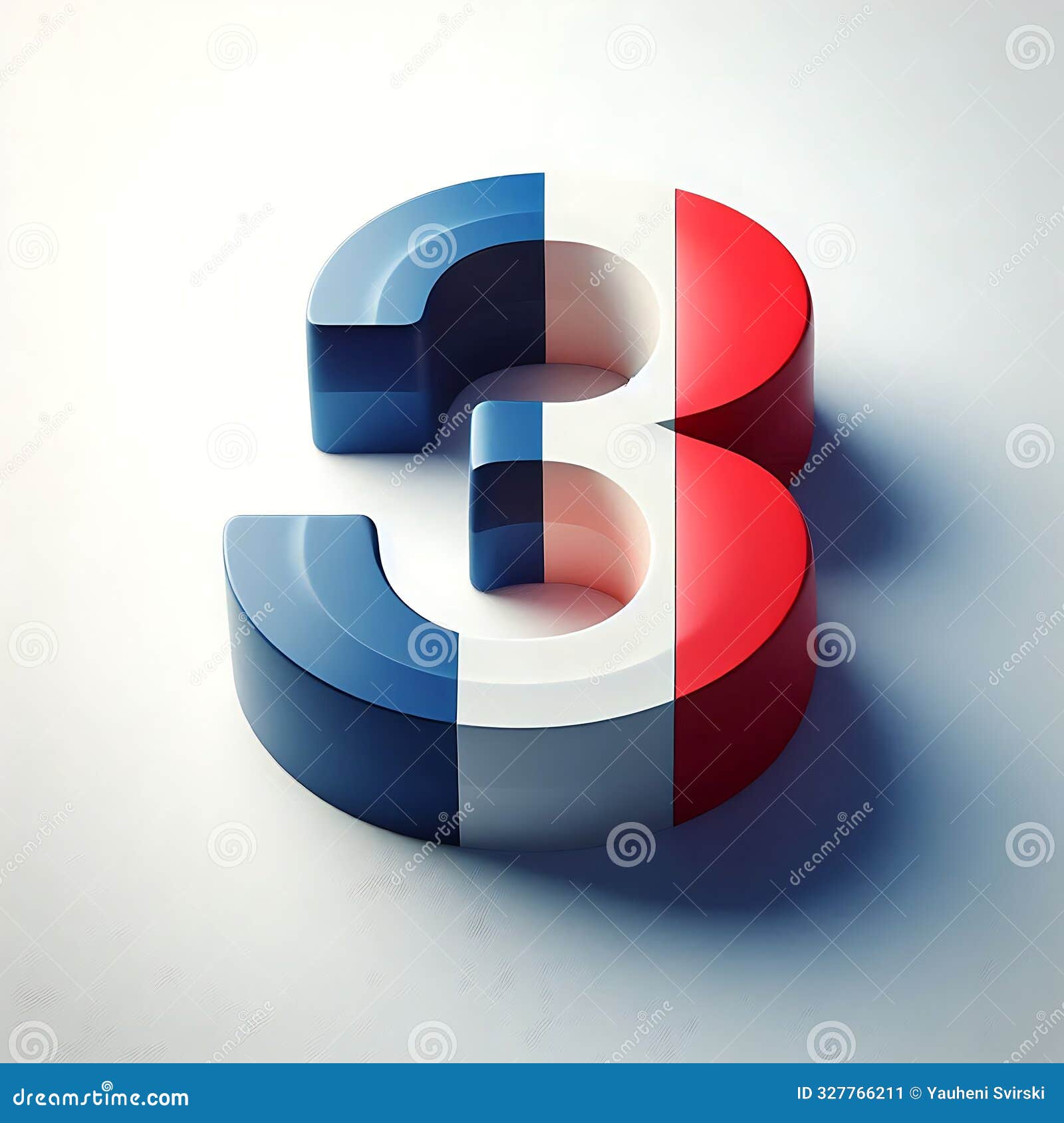 The Number 3 is in a Red, White, and Blue Color Scheme. the Number is ...