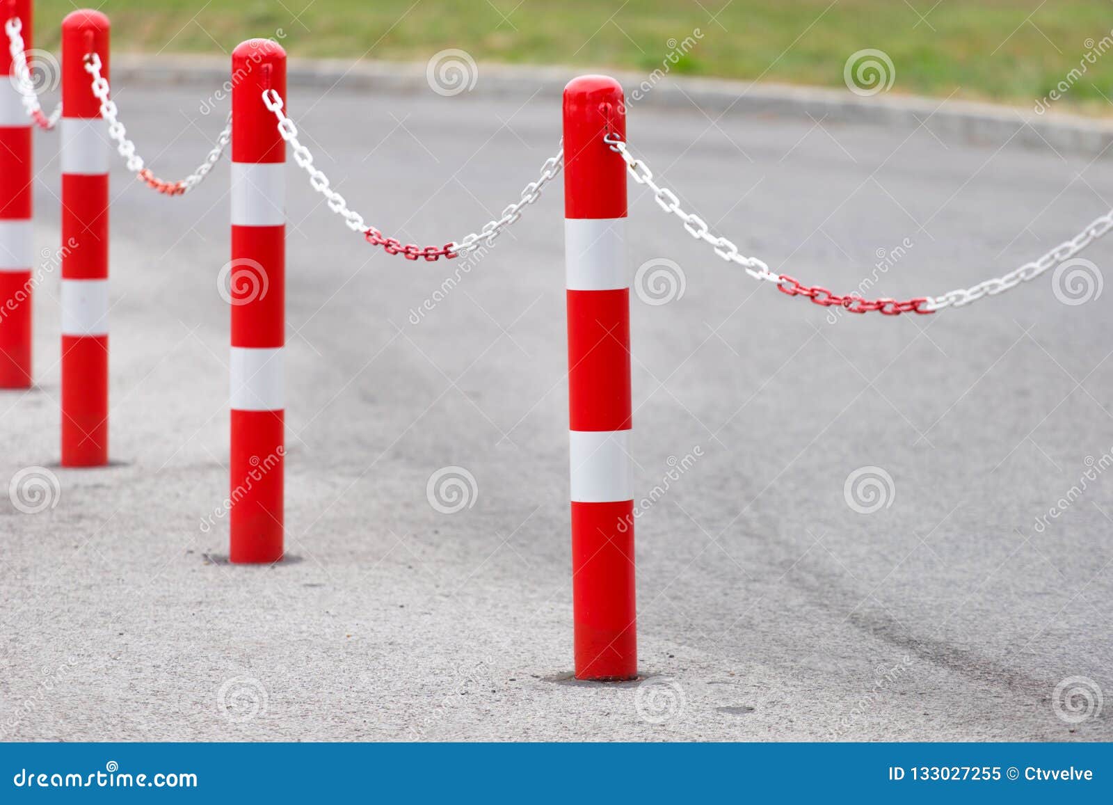 Restrictive Columns with Chain Stock Image - Image of stripe, road ...