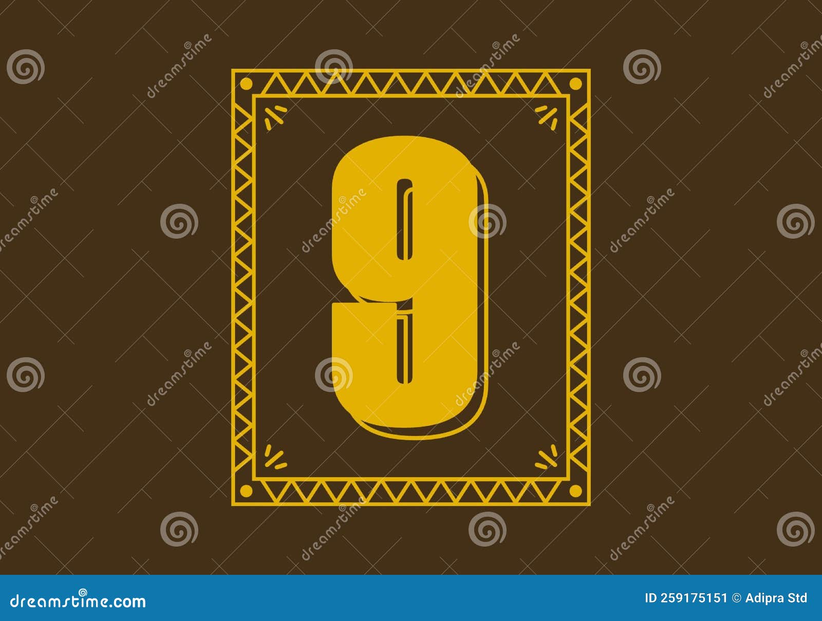Number 9 in Retro Rectangle Frame Stock Vector - Illustration of ...