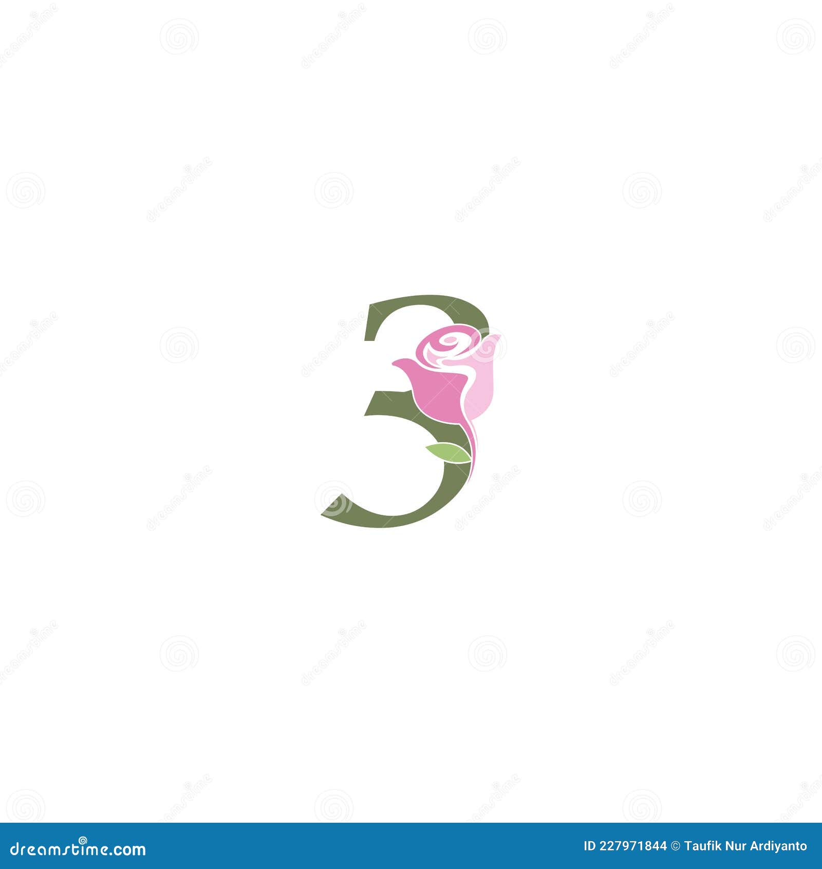 Number 3 with Rose Icon Logo Vector Template Stock Vector ...
