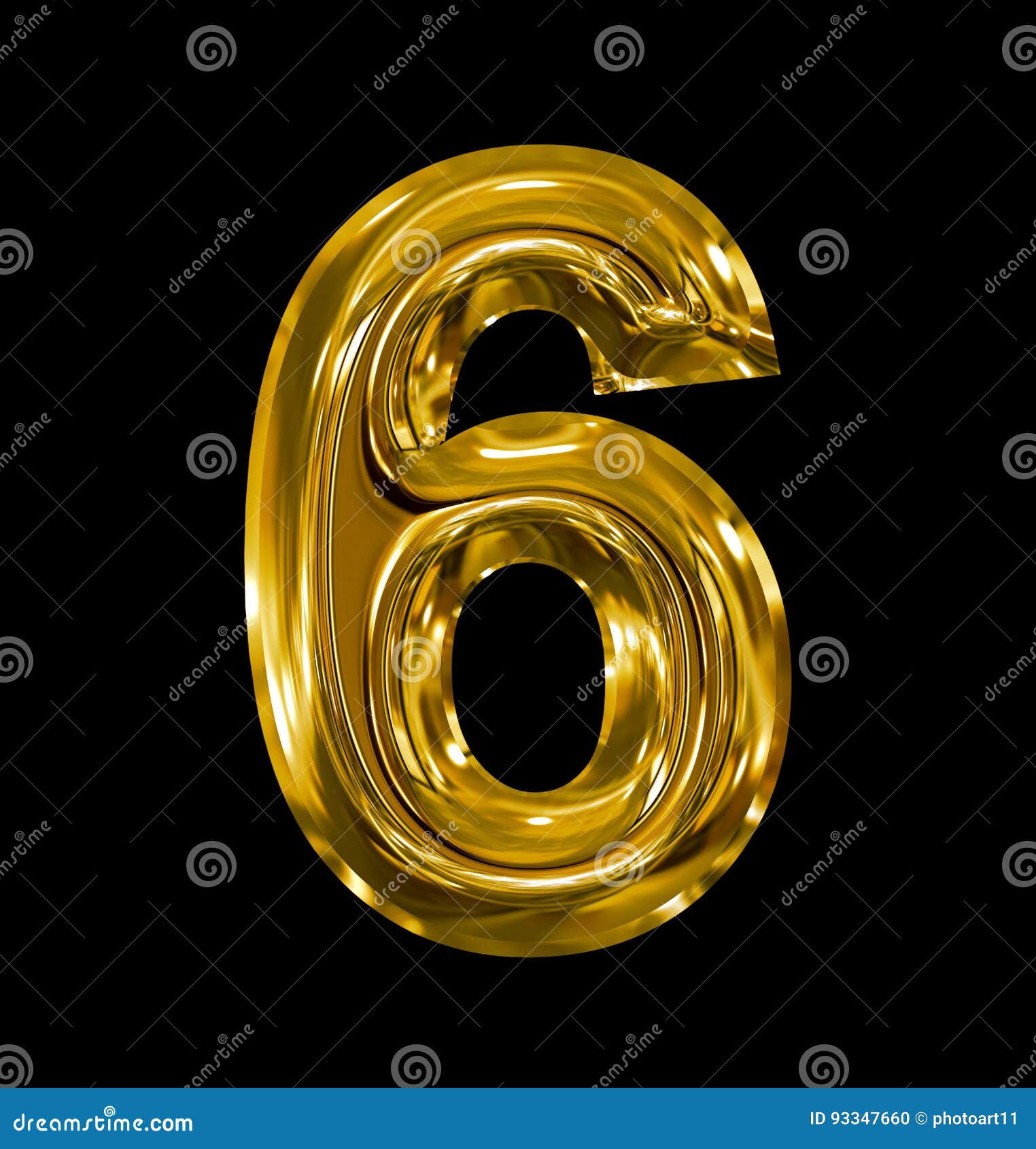 Number 6 Rounded Shiny Golden Isolated on Black Stock Illustration ...