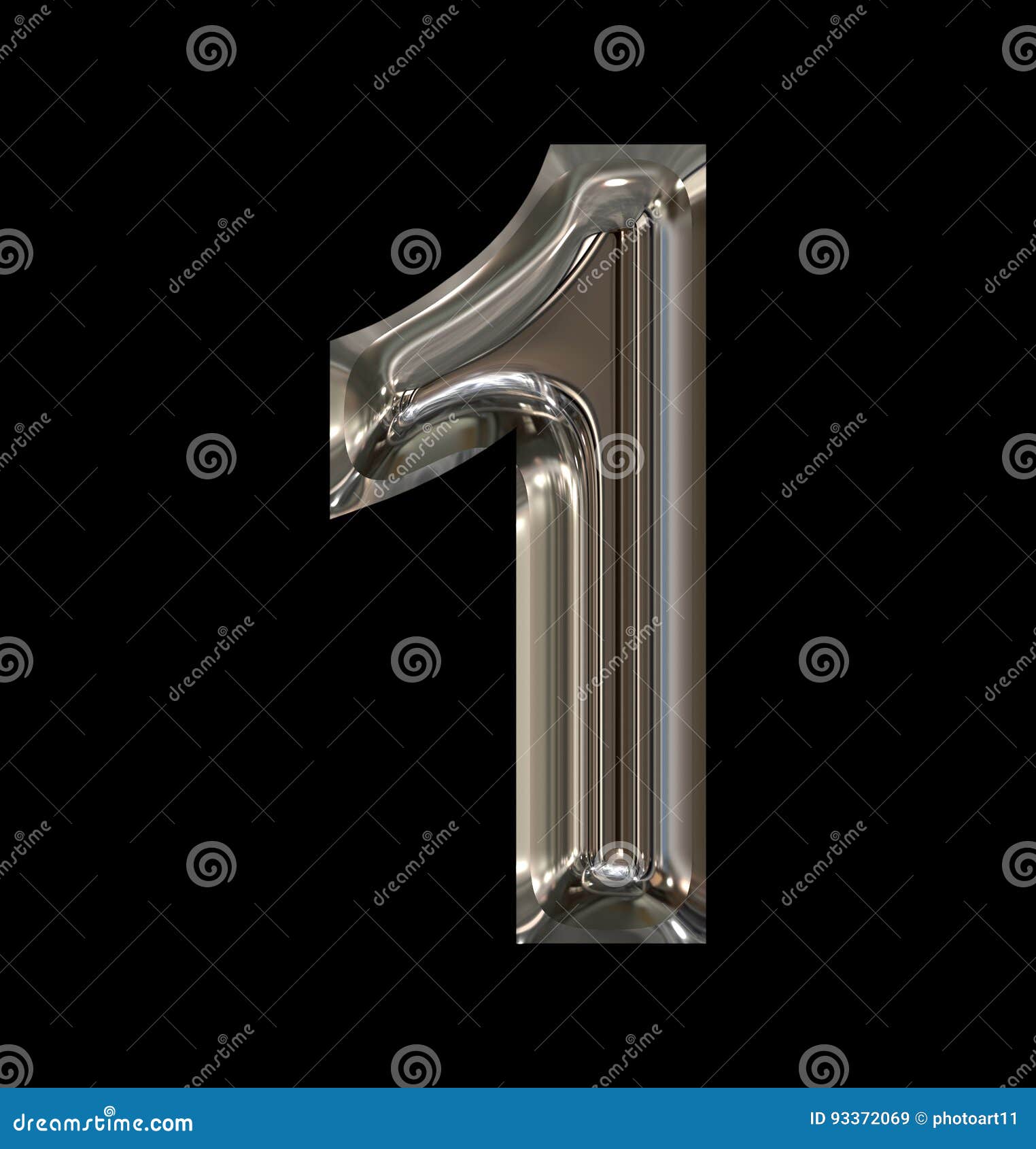 Number 1 Rounded Shiny Silver Isolated on Black Stock Illustration ...