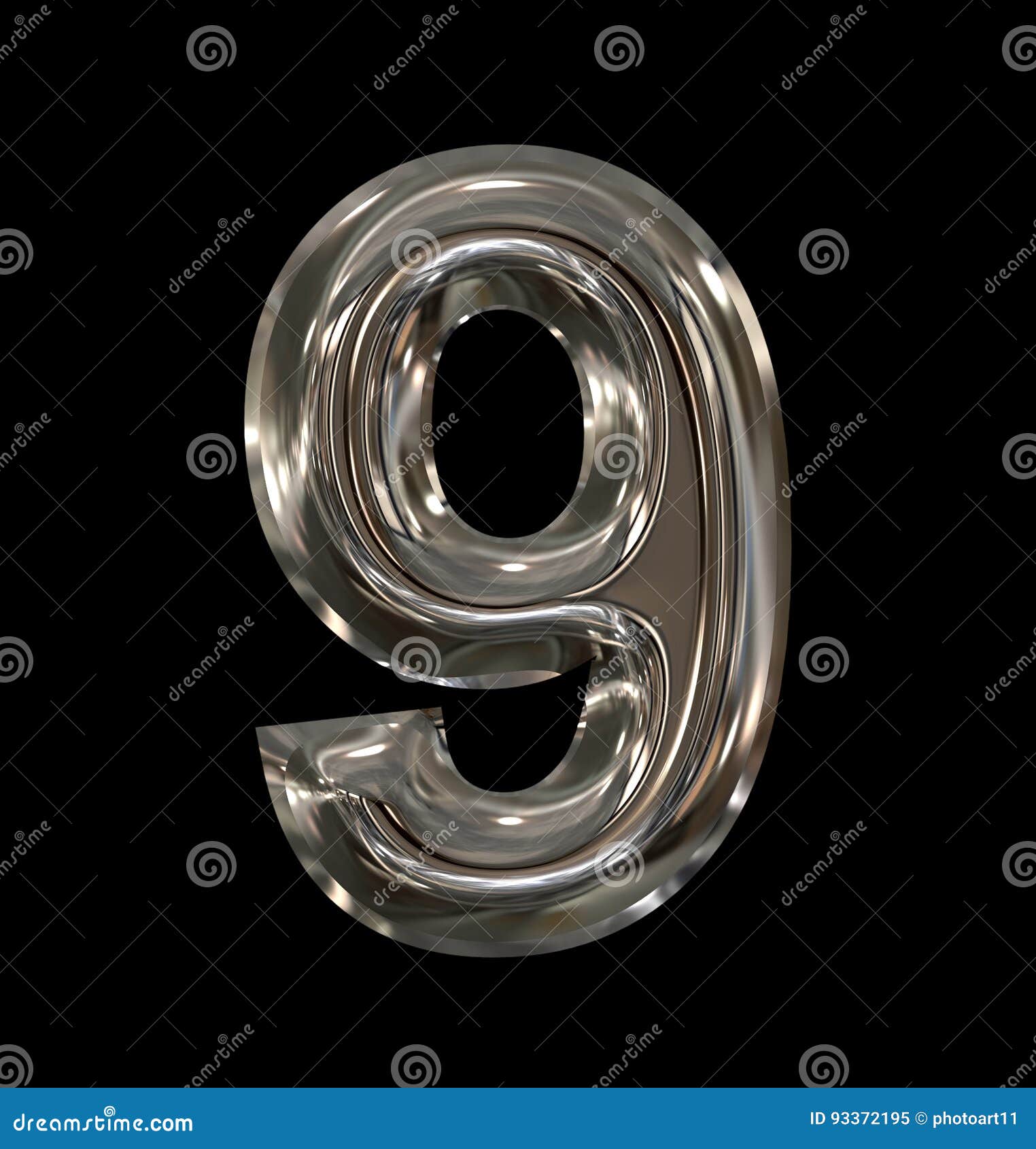 Number 9 Rounded Shiny Silver Isolated on Black Stock Illustration ...