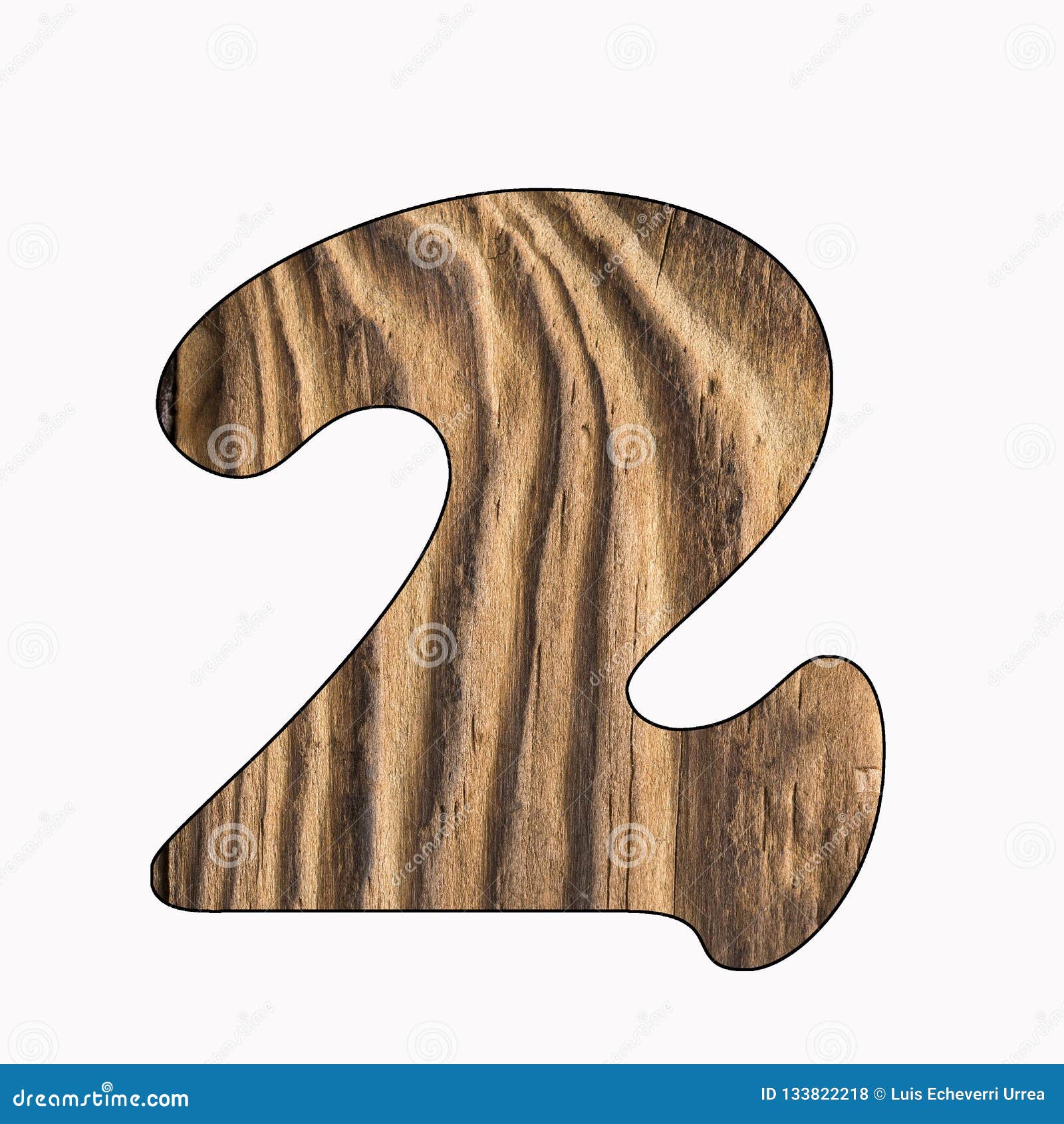 2, Number on Rustic Wood Isolated on White Background. Top View Stock ...