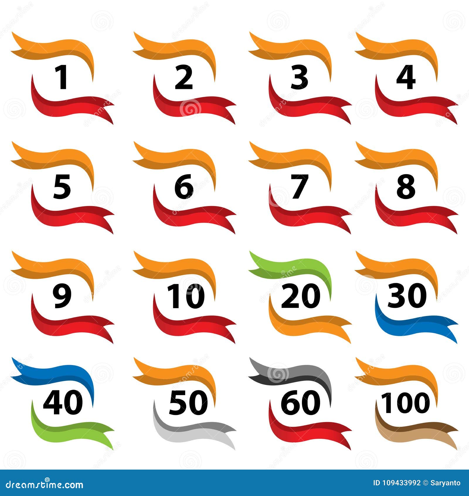 Number Set Button with Ribbon, Icon Set. Flat Designs Stock Vector ...