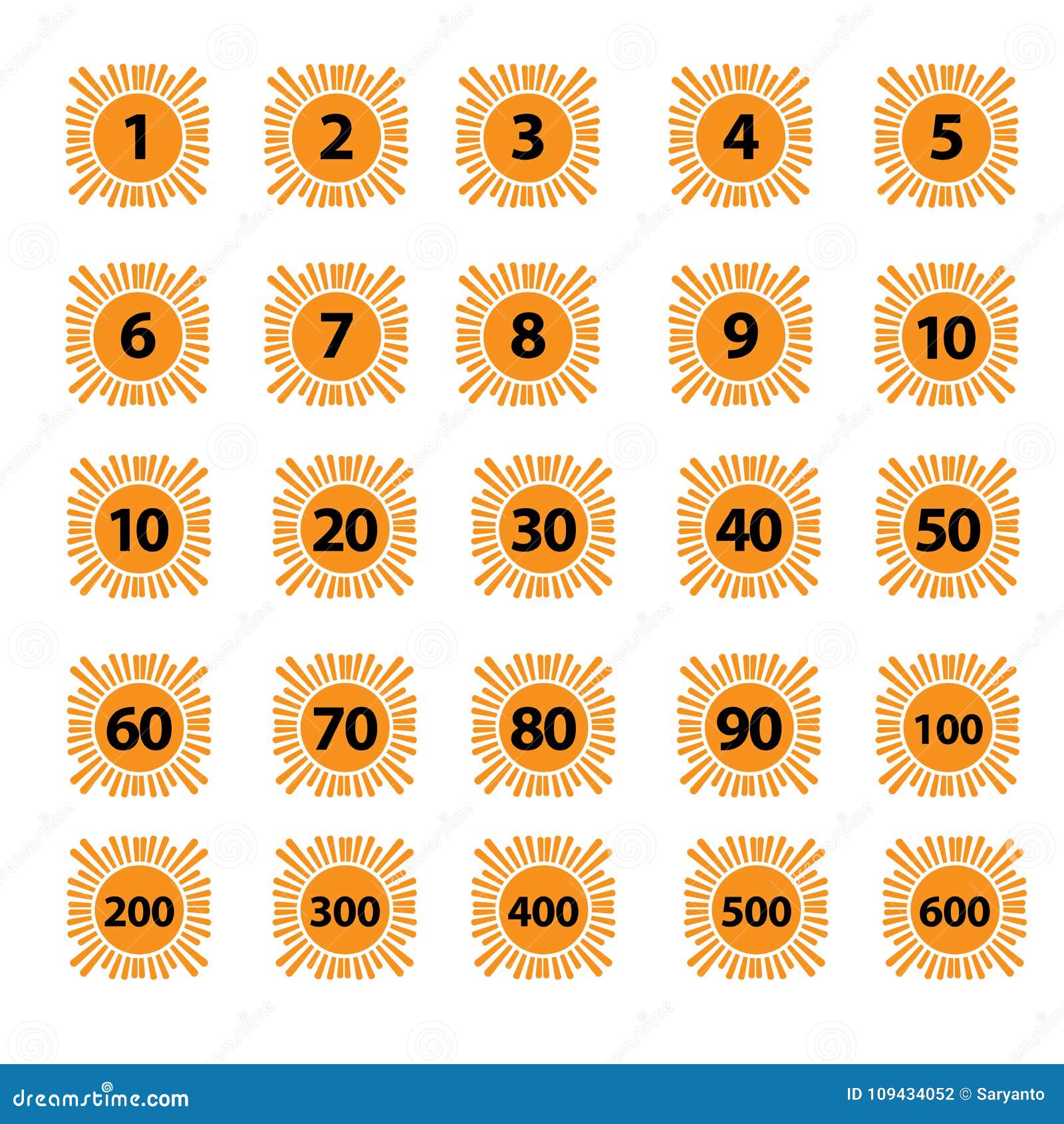 Number Set Button with Sun Icon. Flat Design Stock Vector ...