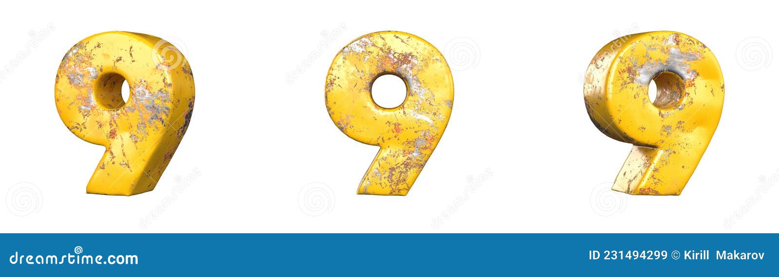 Number 9 from a Set of Metallic Yellow Grunge Numbers. Isolated Stock ...