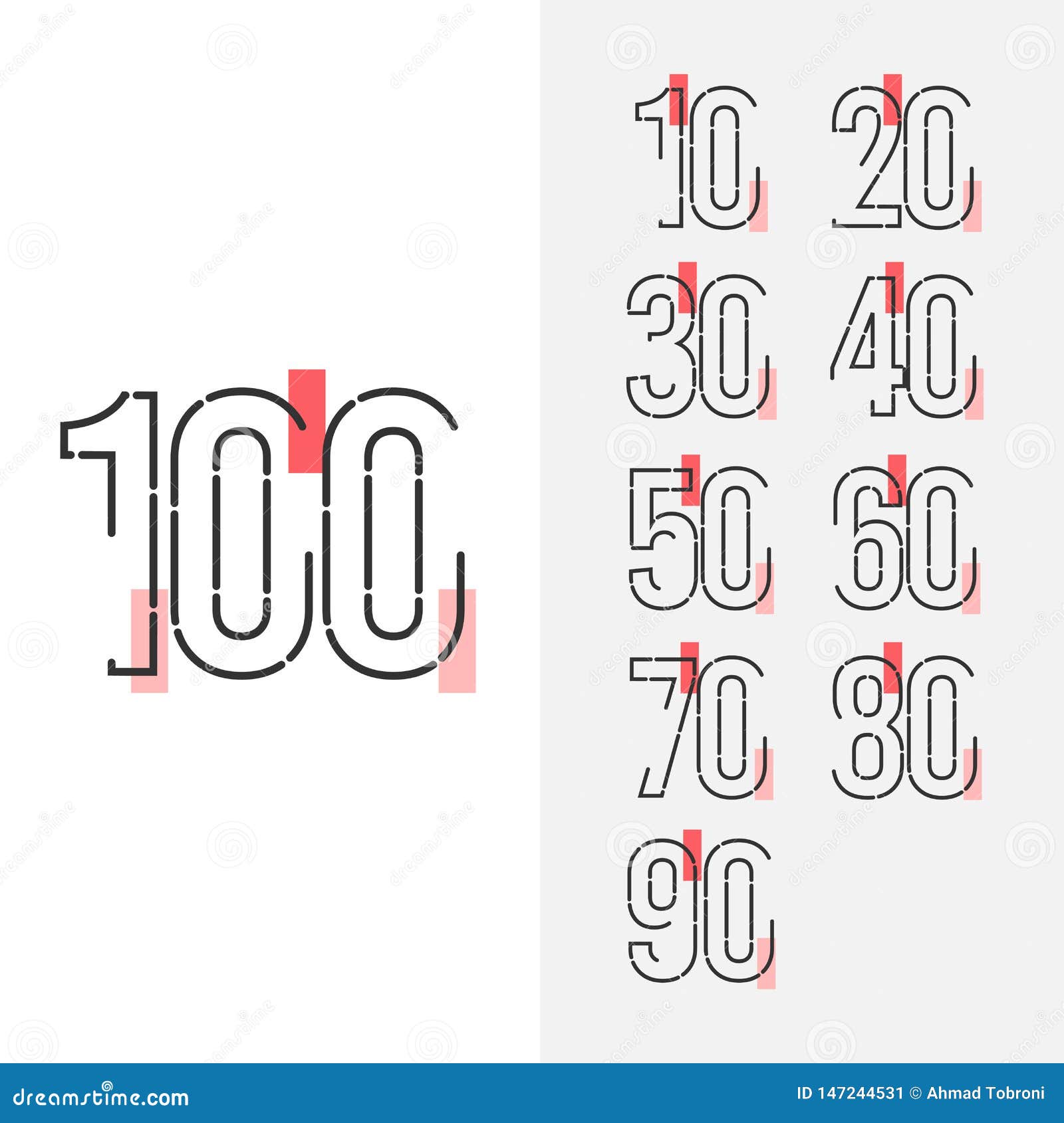 Number 100 Set Vector Template Design Illustration Design for ...