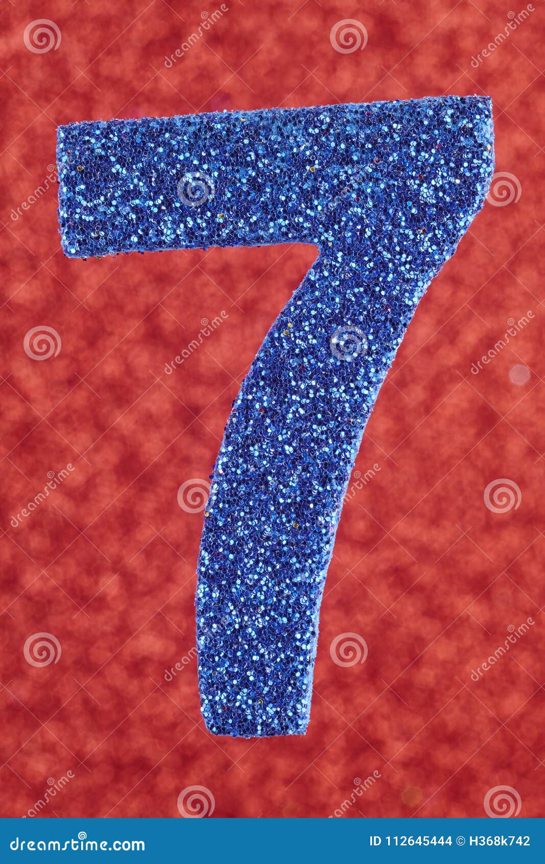 Number Seven Blue Color Over a Red Background. Anniversary Stock Photo ...