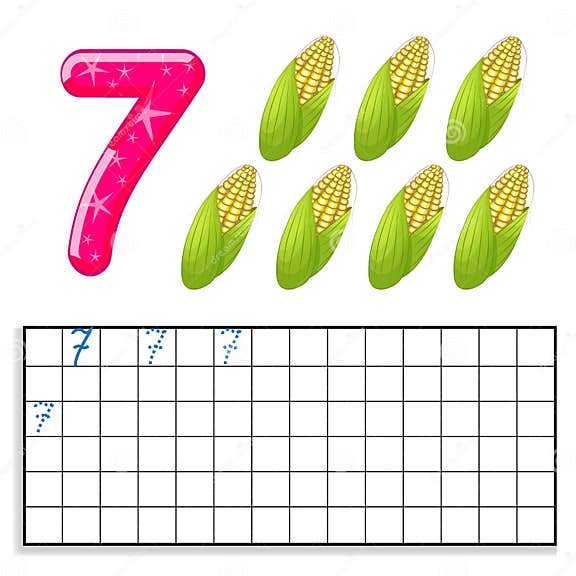 Number 7 with seven corn stock vector. Illustration of numbers - 107485830