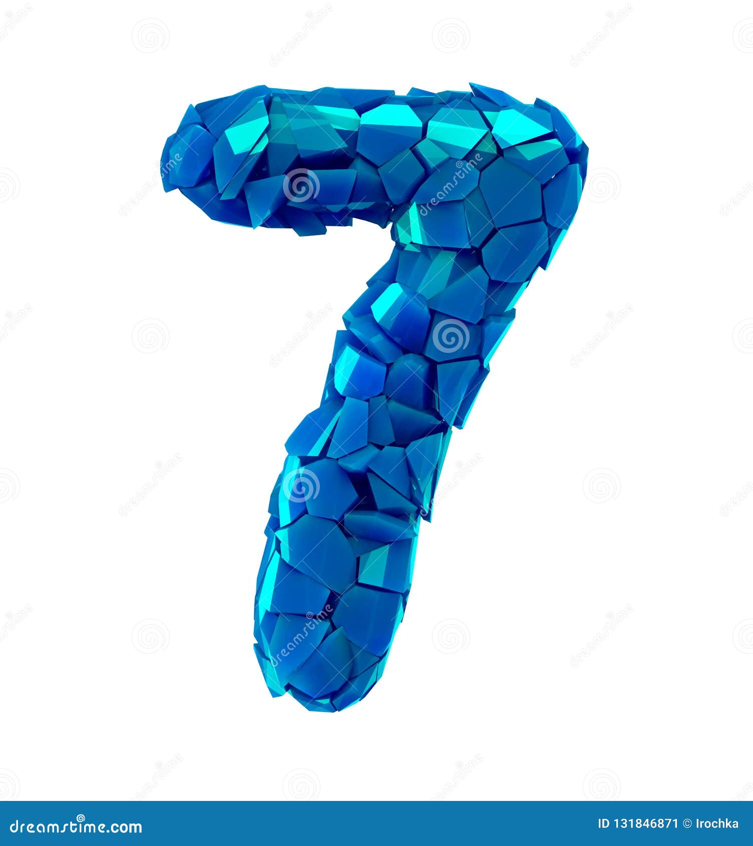 Number Seven 7 Made of Broken Plastic Blue Color Isolated White ...