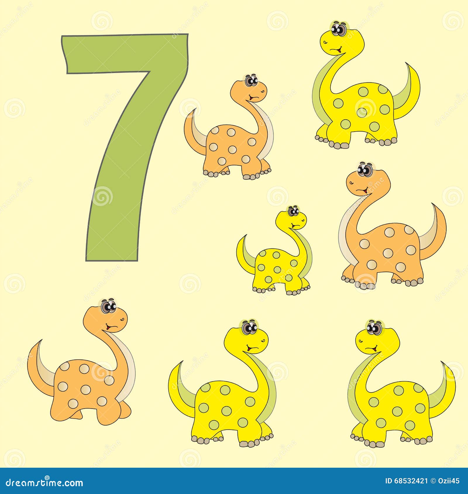 Number 7. Seven Dinosaurs (Brachiosaurus). Cartoon Vector ...