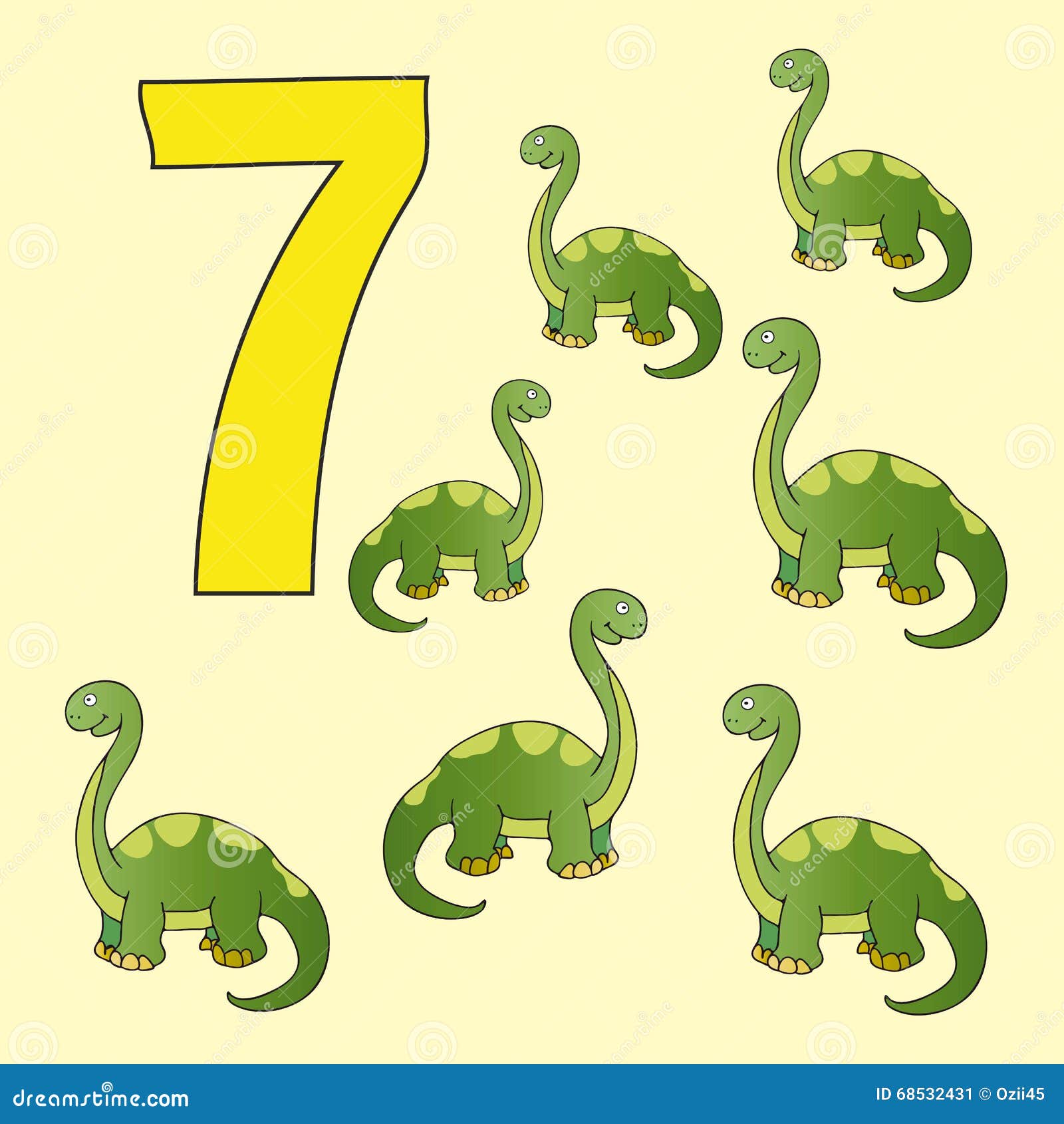 Number 7. Seven Dinosaurs (Brachiosaurus). Cartoon Vector ...