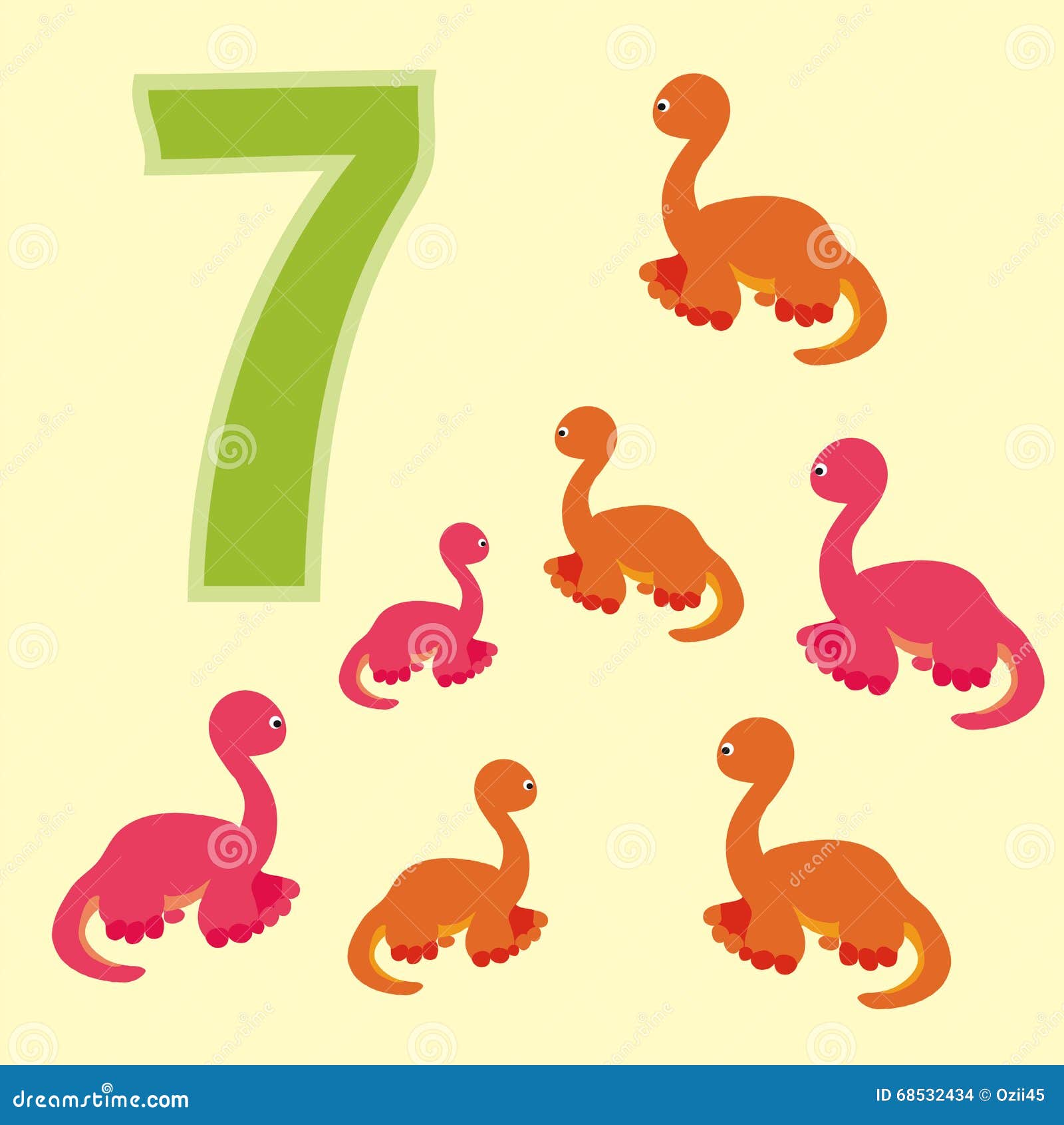 Number 7. Seven Dinosaurs (Brachiosaurus). Stock Vector - Illustration ...