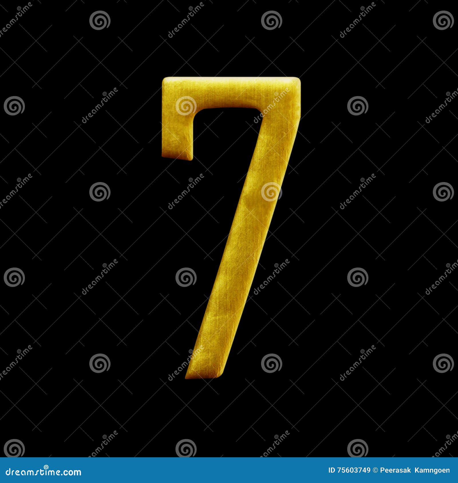 Number Seven Golden Arabic Isolated on Black Background. Stock Image ...