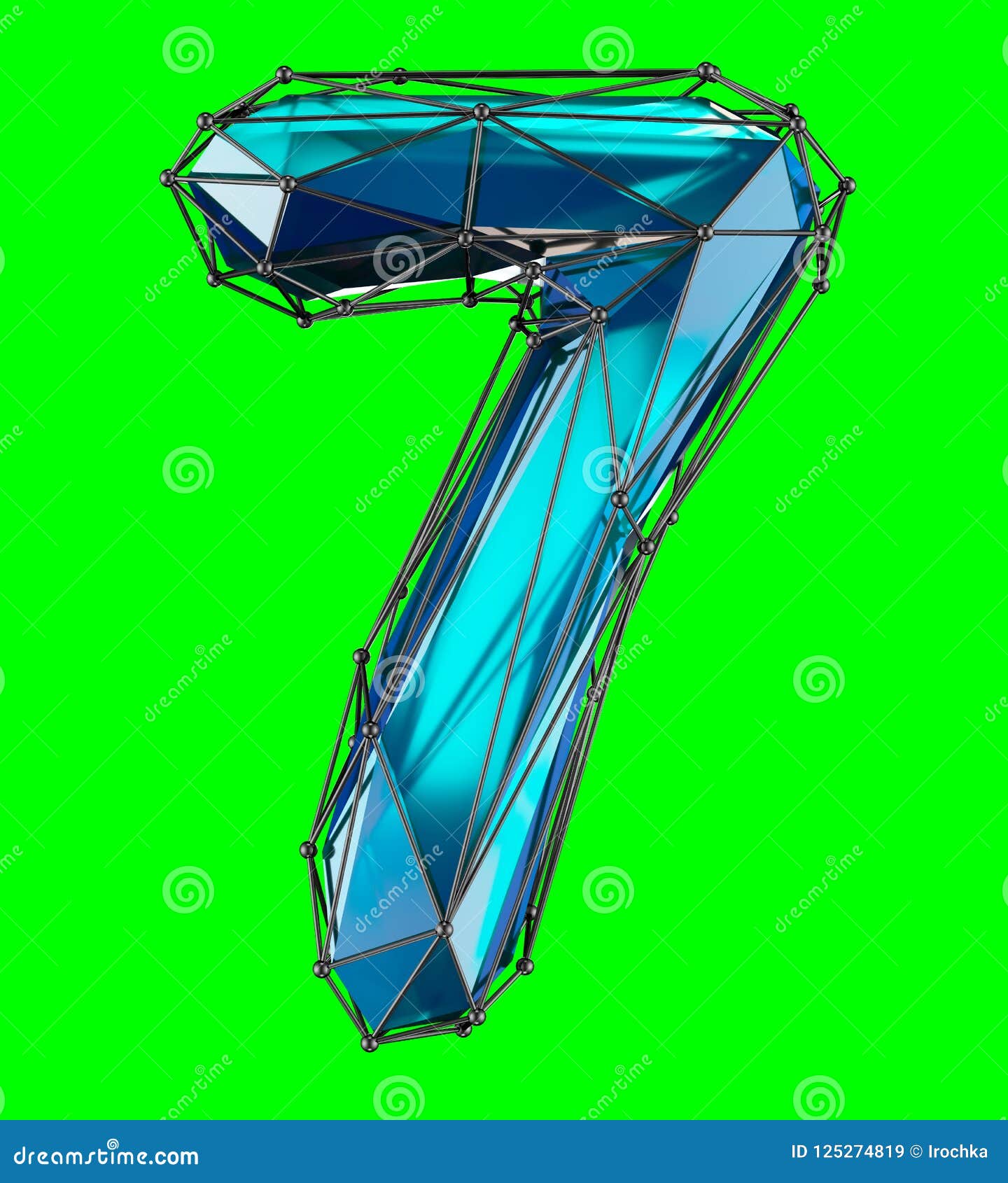 Number 7 Seven in Low Poly Style Blue Color Isolated on Green ...