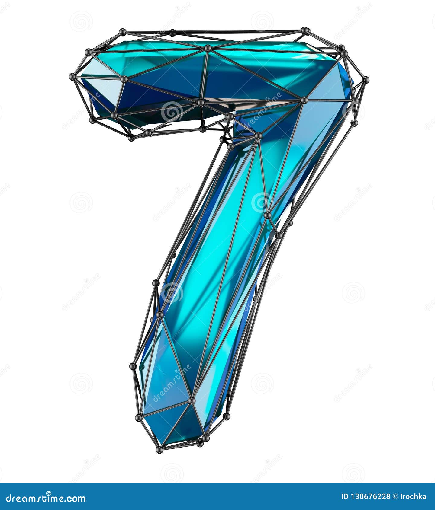 Number 7 Seven in Low Poly Style Blue Color Isolated on White ...