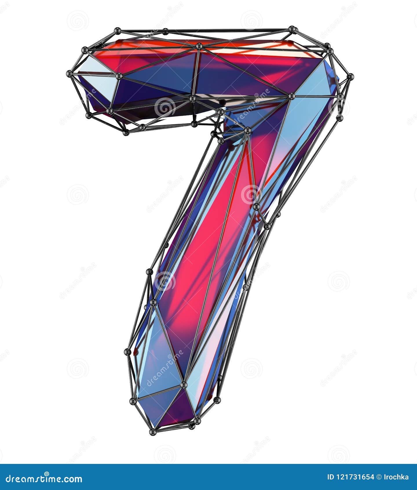 Number 7 Seven in Low Poly Style Red Color Isolated on White Background ...