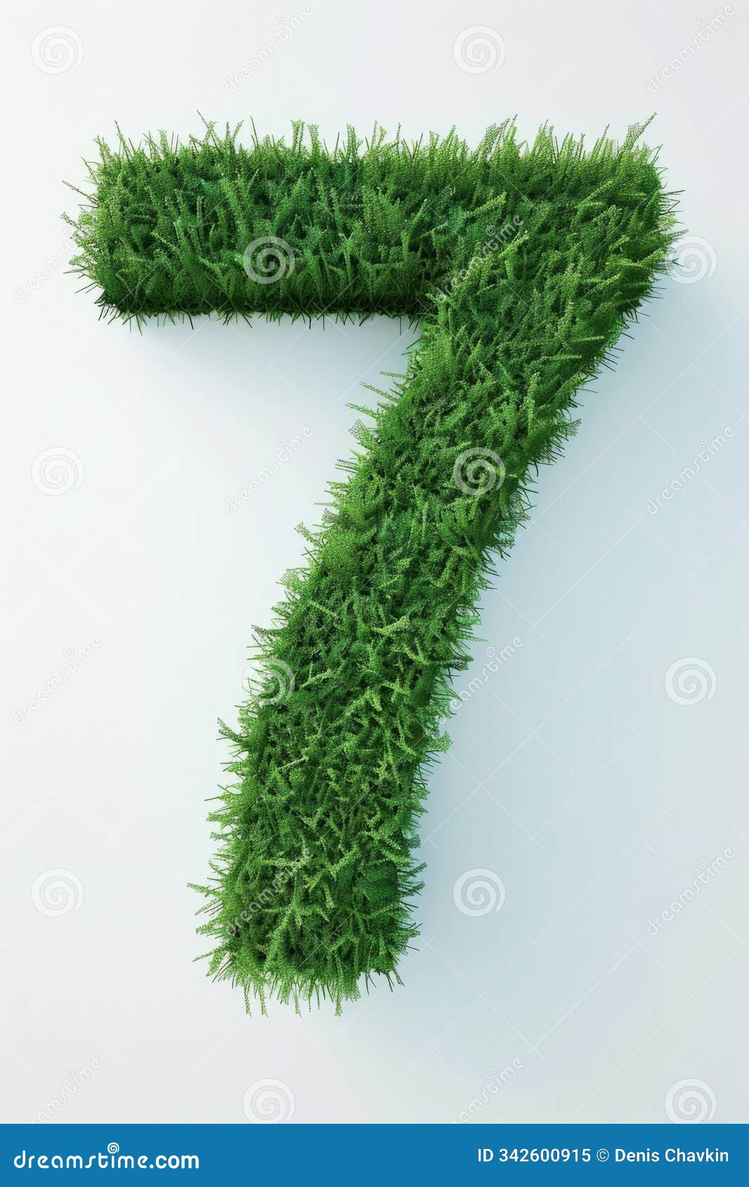 The Number Seven or 7 is Made of Grass, 3D Render, with a White ...