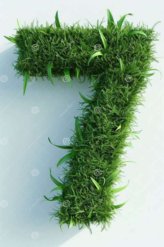 The Number Seven or 7 is Made of Grass, 3D Render, with a White ...