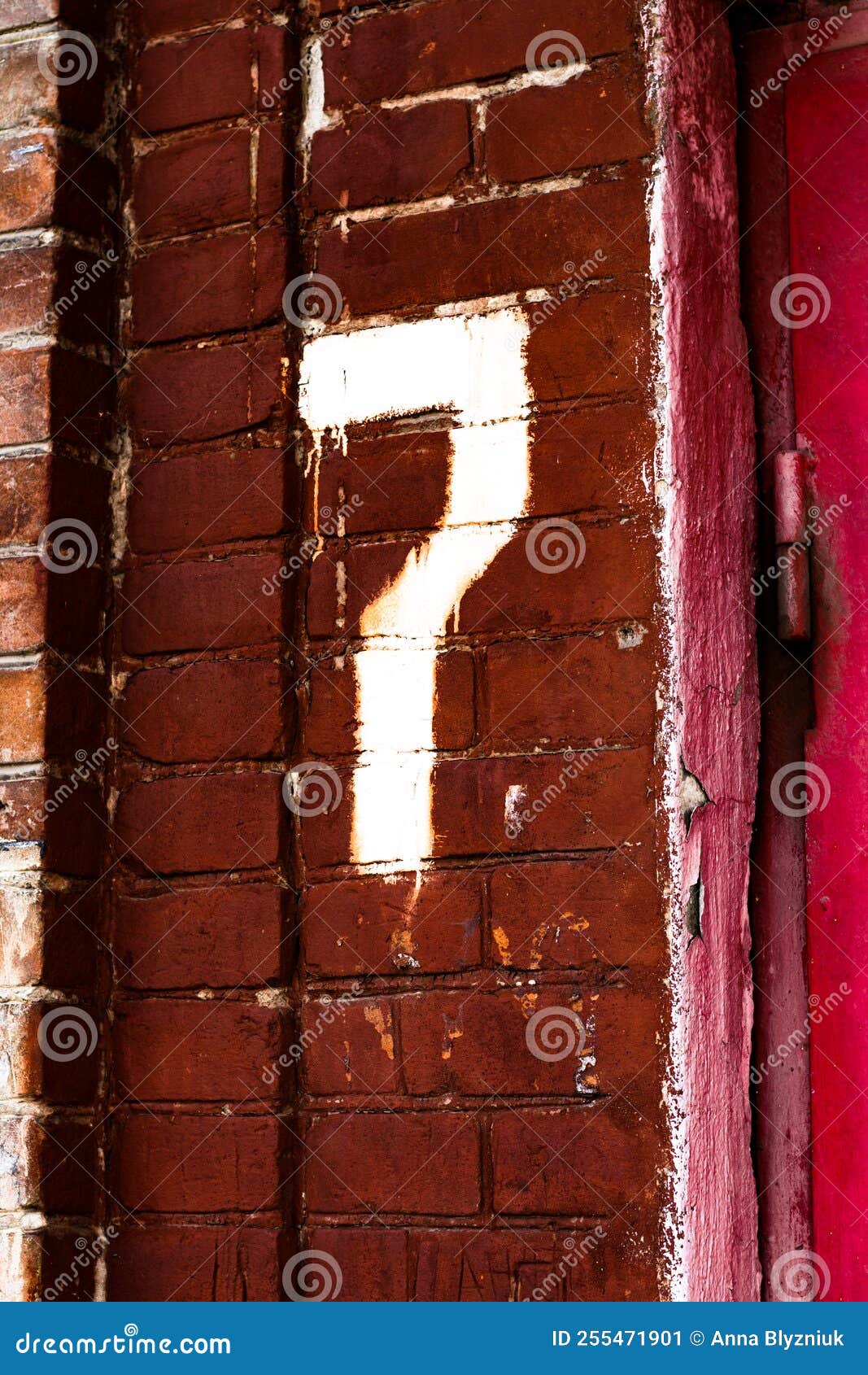 Number 7 Seven on the Red Brick Wall of the House Stock Image - Image ...