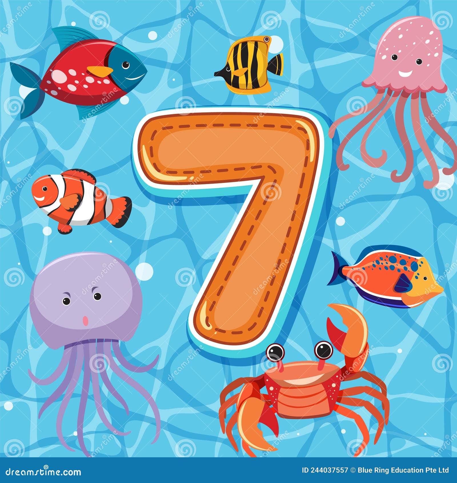 Number Seven with Sea Animals Stock Vector - Illustration of games ...