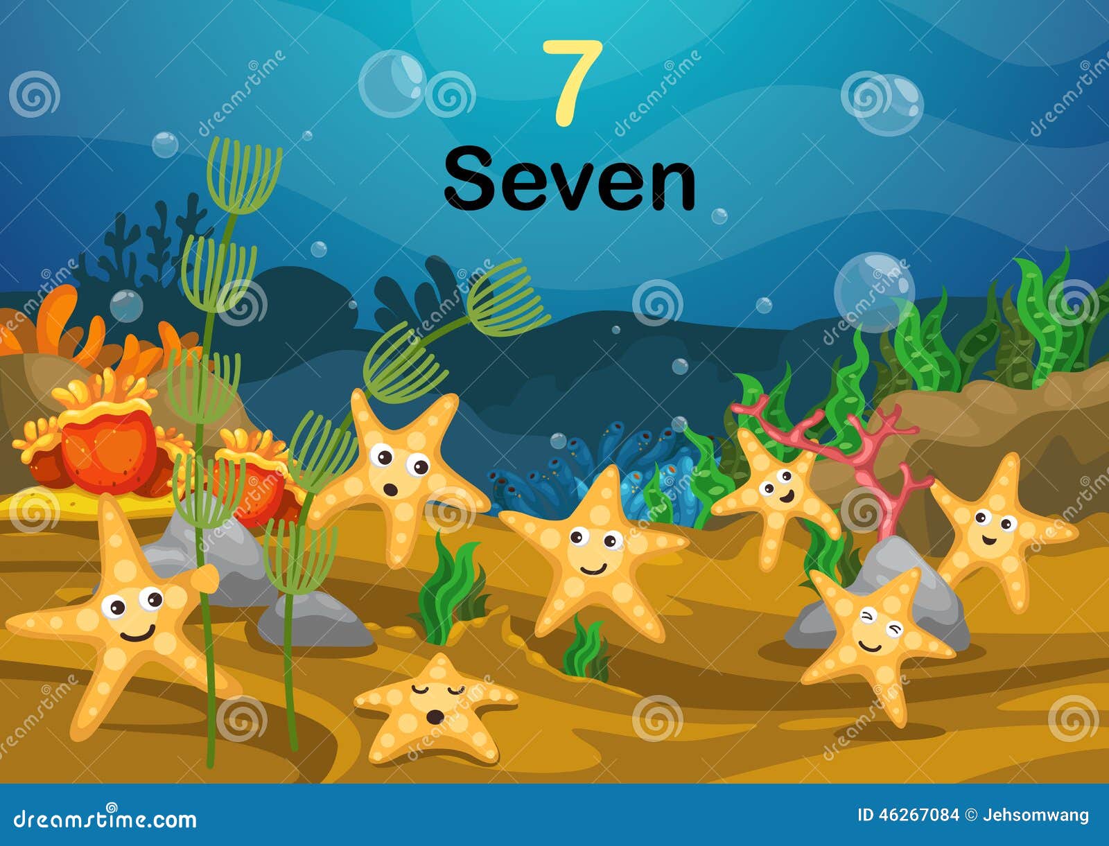 Number Seven Star Fish Under the Sea Vector Stock Vector - Illustration ...