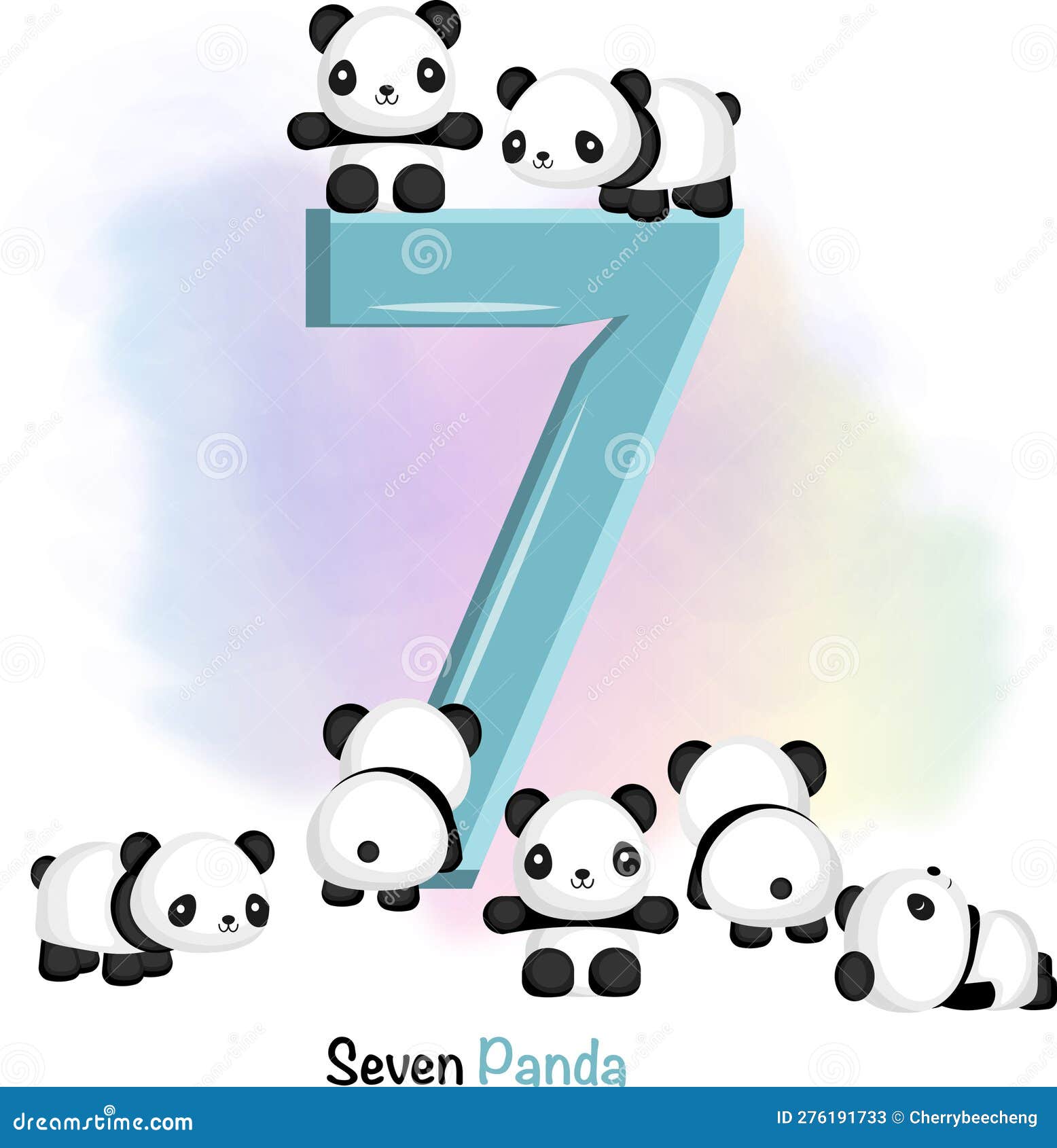 Number Seven Tracing with 7 Panda for Kids Learning To Count Stock ...