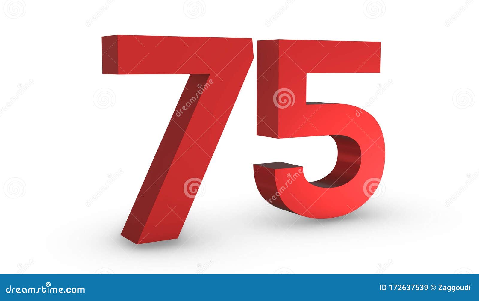 Number 75 Seventy Five Red Sign 3D Rendering Isolated on White ...