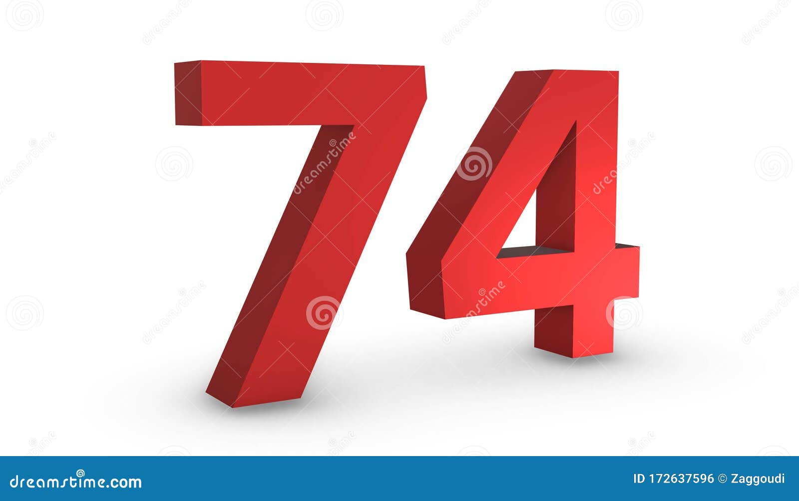 Number 74 Seventy Four Red Sign 3D Rendering Isolated on White ...