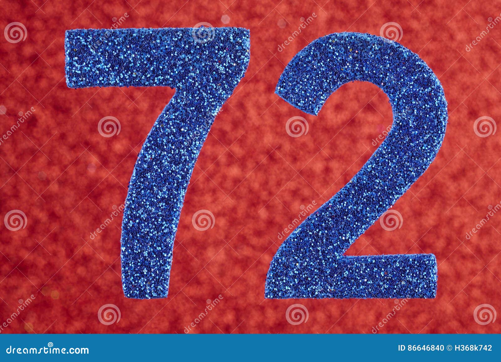 Number Seventy-two Blue Color Over a Red Background. Anniversary Stock ...