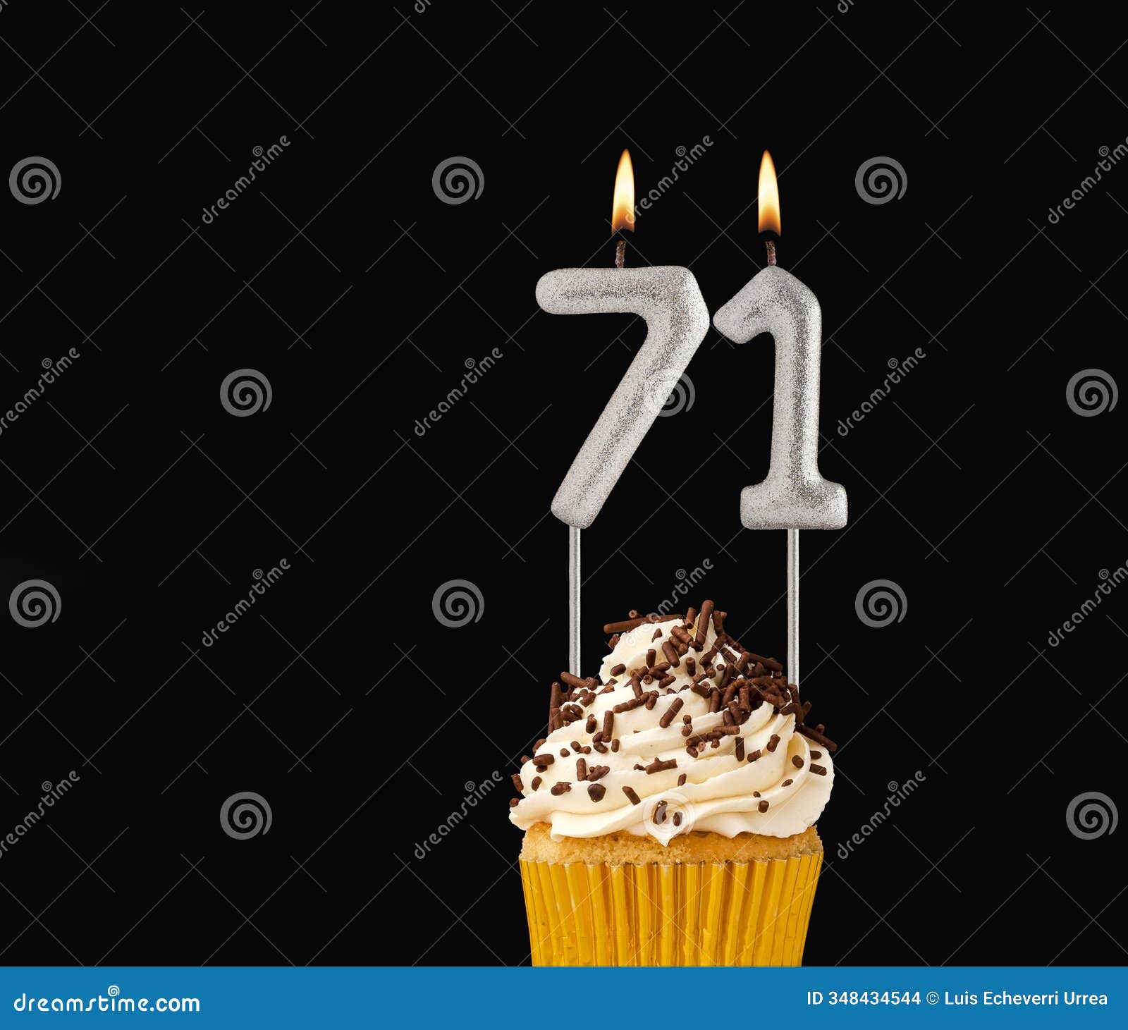 Number 71 Shaped Candles - Birthday Cupcake on Black Background Stock ...