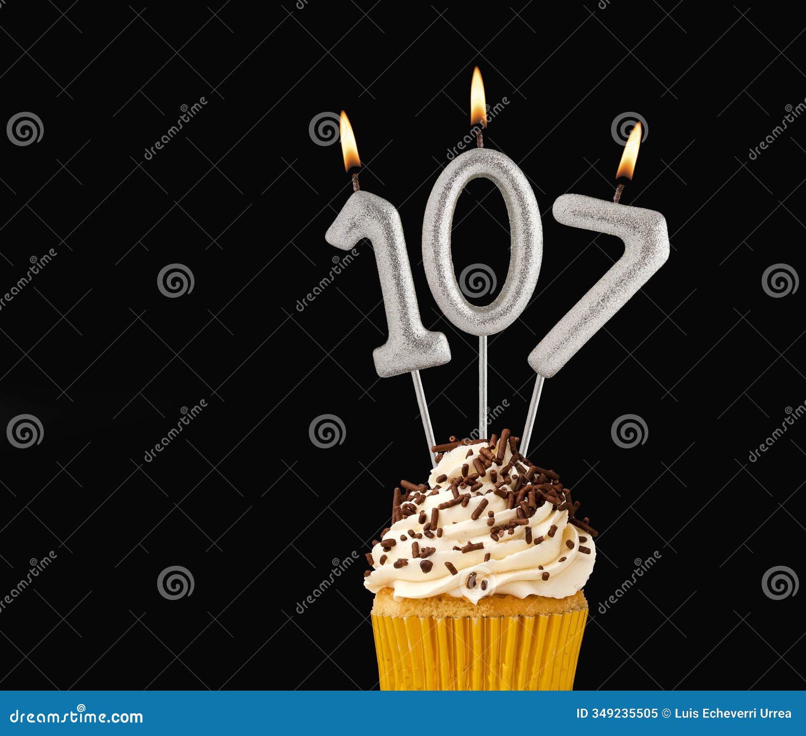 Number 107 Shaped Candles - Birthday Cupcake On Black Background ...