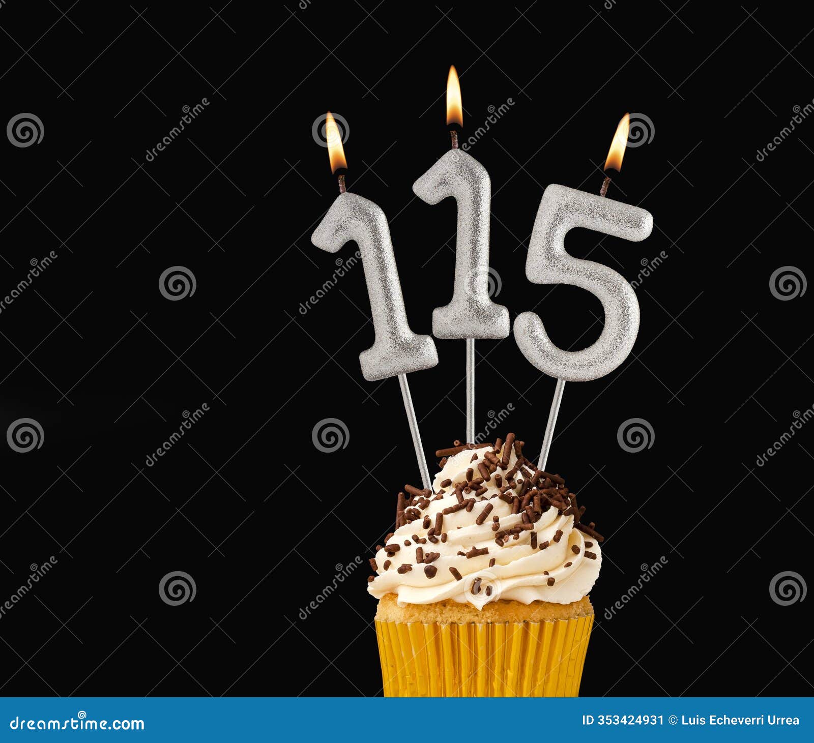 Number 115 Shaped Candles - Birthday Cupcake on Black Background Stock ...