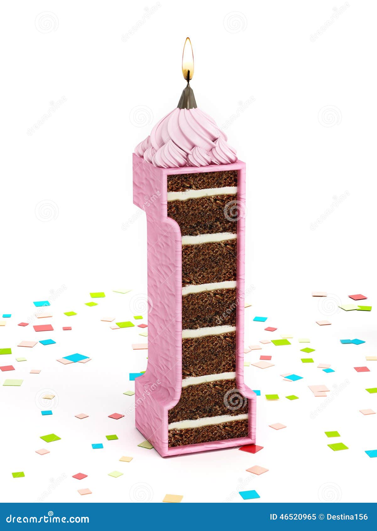 Number 1 Shaped Chocolate Birthday Cake with Lit Candle Stock ...